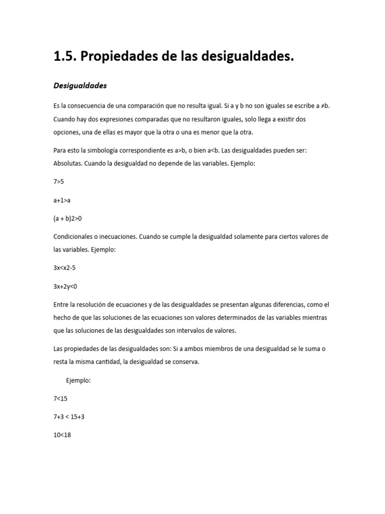 1.5. Propiedades de Las Desigualdades | PDF | Desigualdad (Matemáticas ...