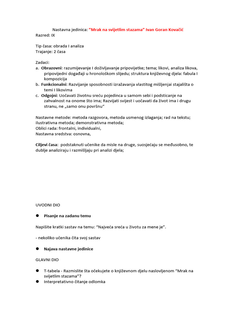 Mrak Na Svijetlim Stazama, Ivan Goran Kovacic | PDF