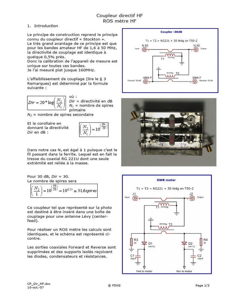 Coupleur Directif HF et ROS Mètre | PDF | Câble coaxial | Composants ...
