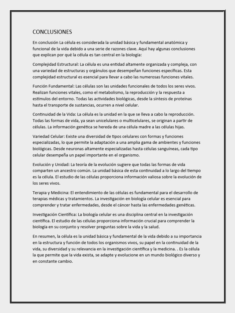 CONCLUSIONES | PDF | Biología Celular) | Biología