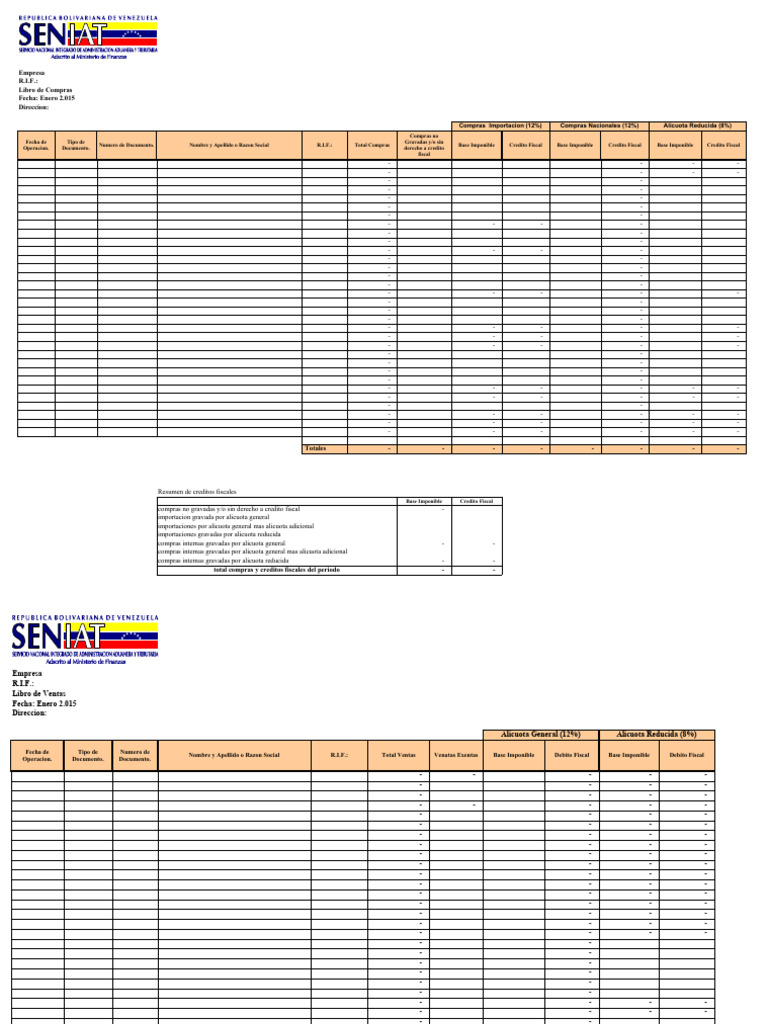 Formato de Libros de Compra y Venta | PDF | Impuesto al valor agregado | Tarjeta de crédito