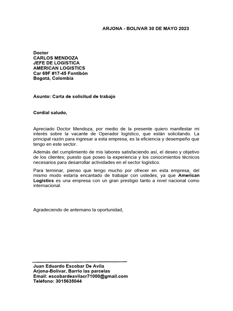 Carta para Solicitar Empleo | PDF