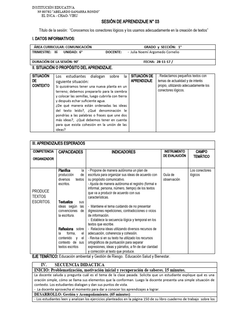 Sesion 1 CONECTORES LOGICOS | PDF | Aprendizaje