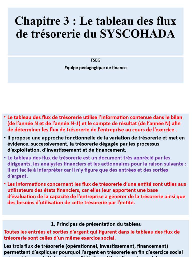 FSEG (Chapitre 3 Tableau Des Flux de Trésorerie Du SYSCOHADA) | PDF ...