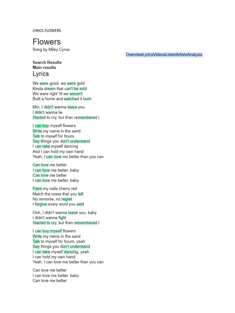 Lyrics Flowers | PDF
