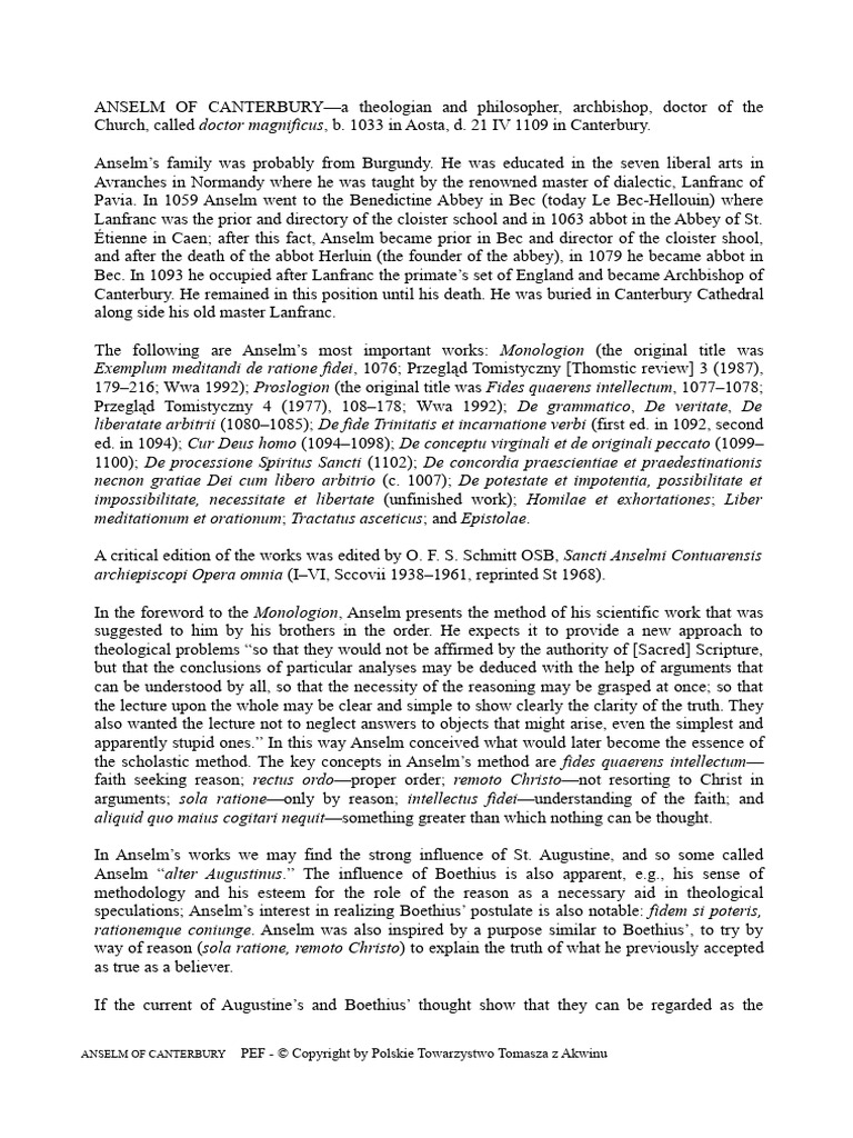 Anselm | PDF | God | Reason