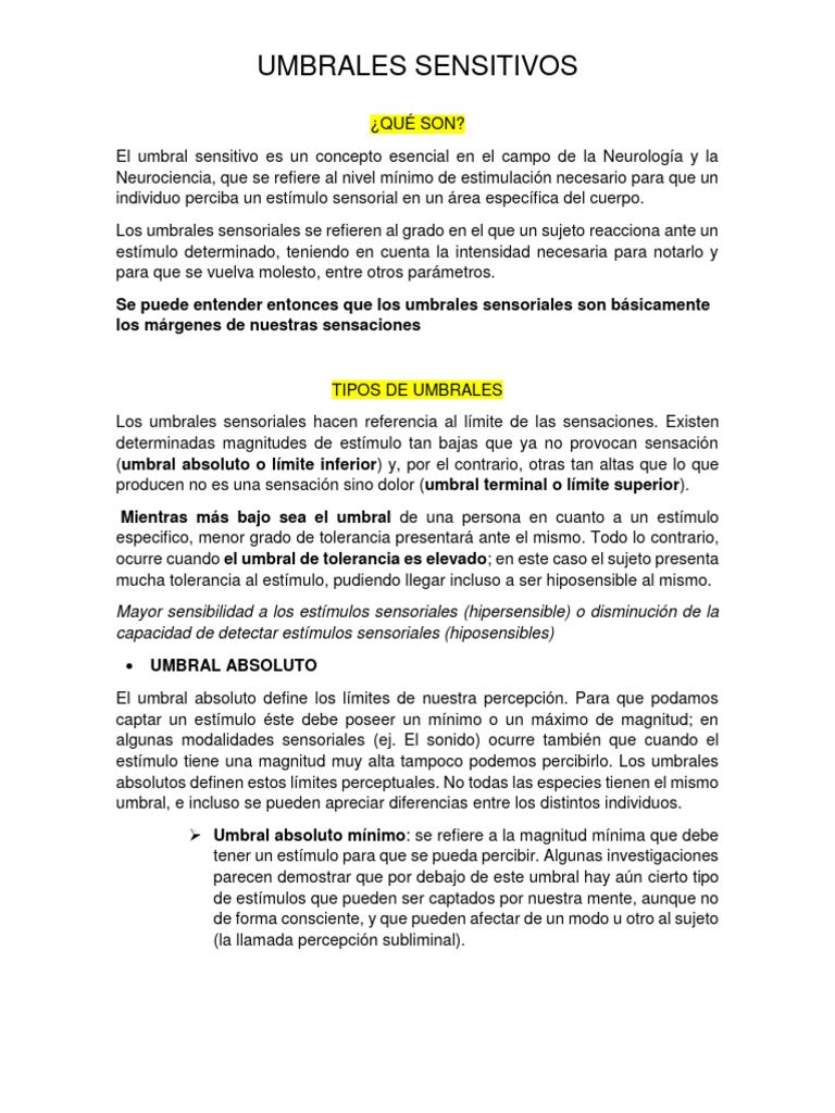 Umbrales Sensitivos | PDF | Percepción | Experiencia subjetiva