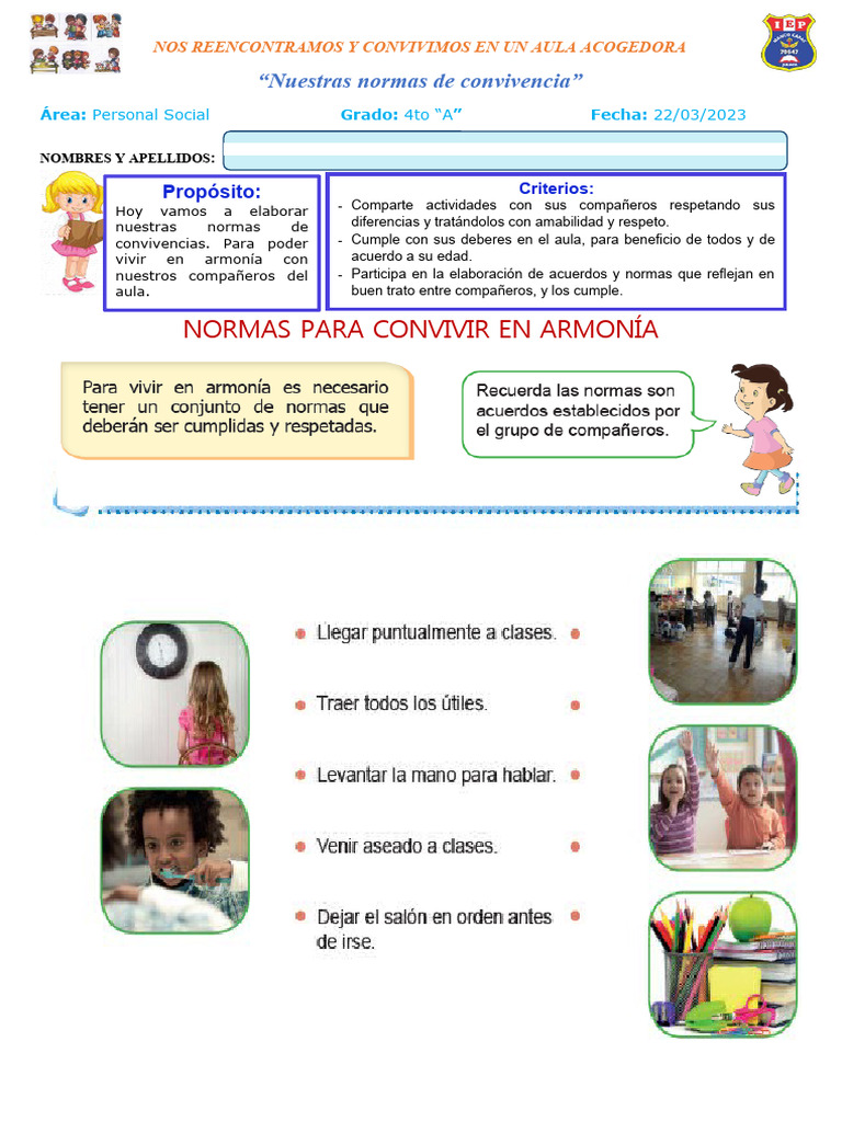Ficha Normas de Convivencia | PDF