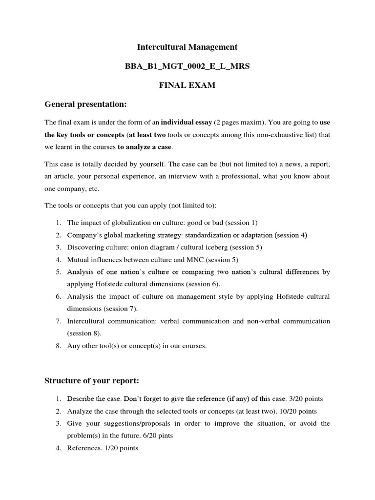 Intercultural Management Final Exam Guide | PDF | Communication | Cross ...