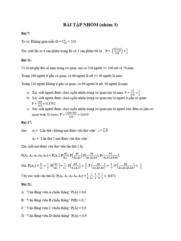 BÀI TẬP NHÓM 3 XSTK | PDF