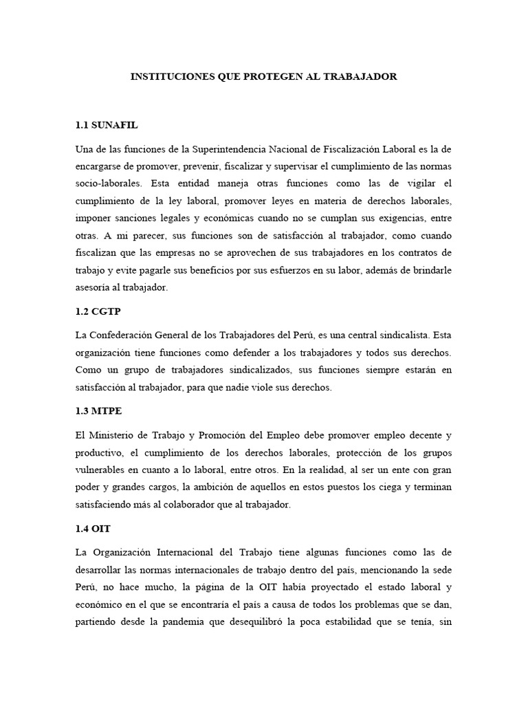 Instituciones Que Protegen Al Trabajador | PDF | Derecho laboral | Organización Internacional ...