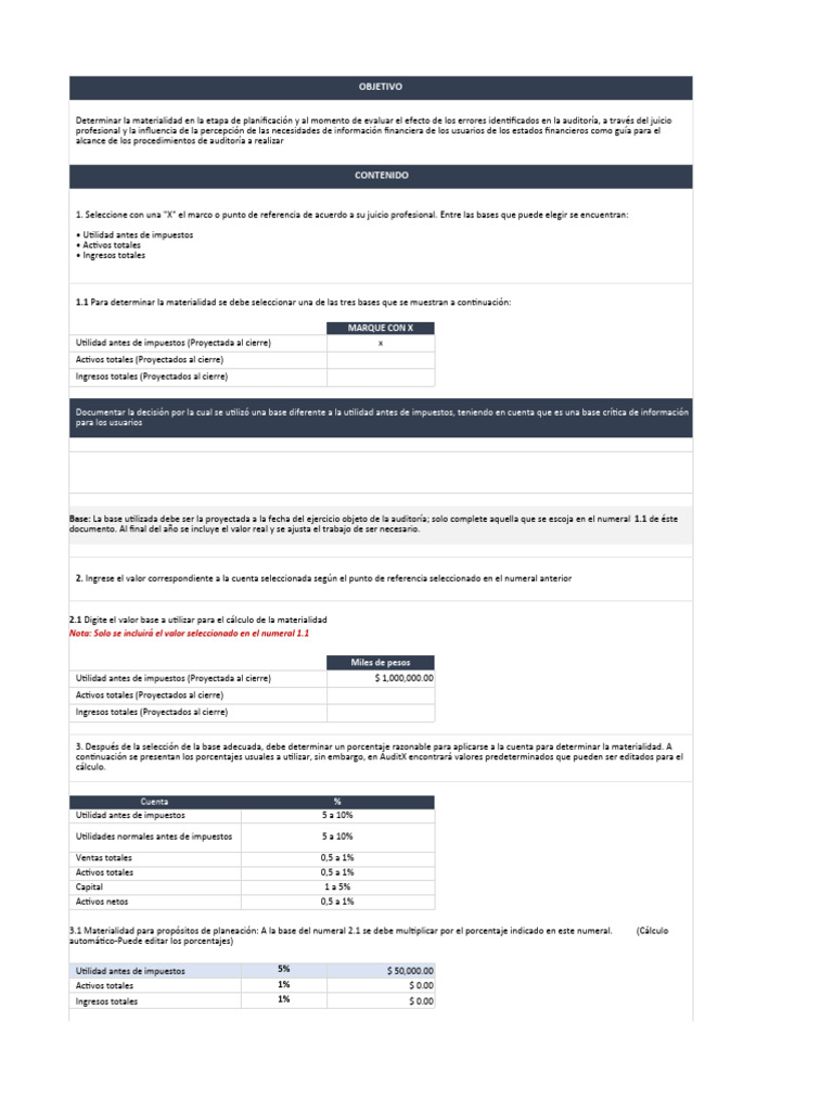 BA-04 Materialidad | PDF | Auditoría | Estado financiero