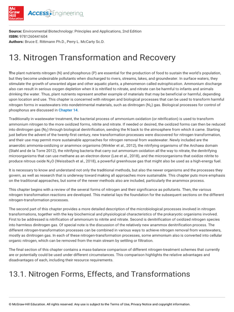 Nitrogen Transformation and Recovery | PDF | Nitrogen | Chemistry