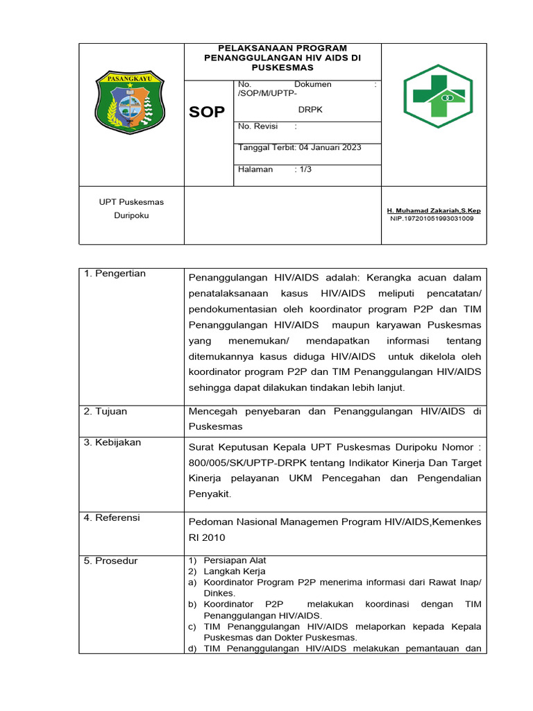 Sop Pelaksanaan Program Penanggulangan Hiv Aids Edit | PDF