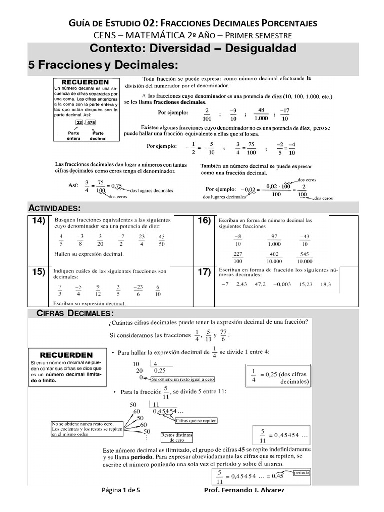 Fracciones, Decimales y Porcentajes | PDF | Porcentaje | Matemáticas