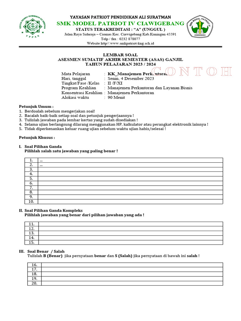 Lembar Soal Asesmen Sumatif Akhir Semester Ganjil | PDF