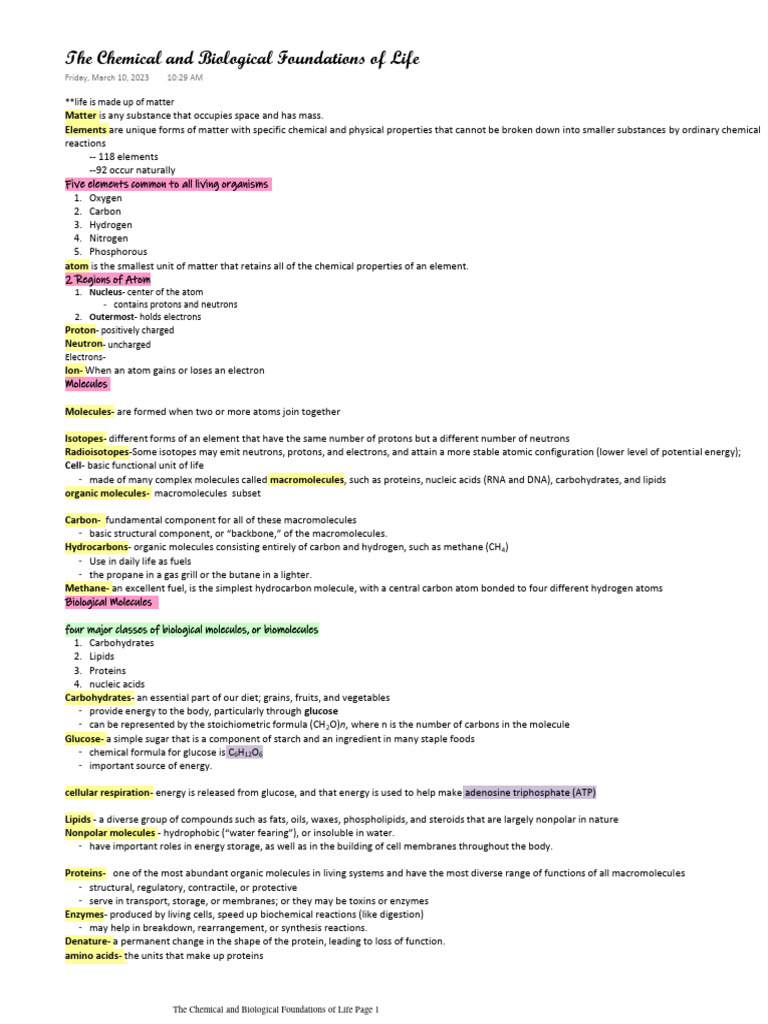 The Chemical and Biological Foundations of Life | PDF | Atoms ...