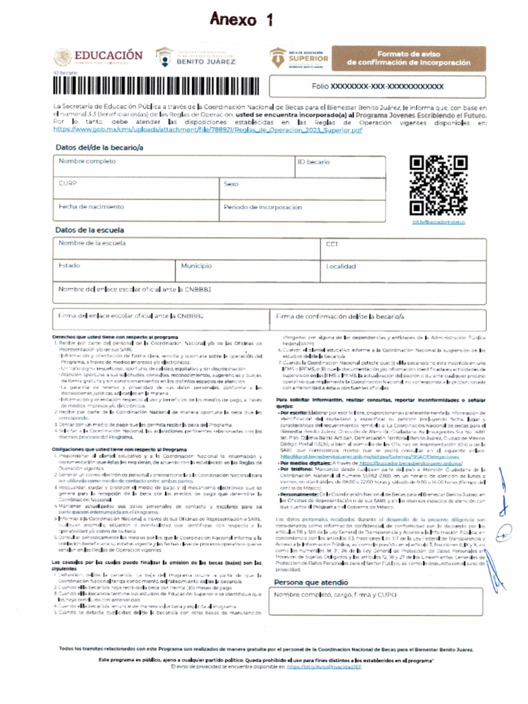 Anexo 1. Formato Aviso de Confirmación de Incorporación (FACI) VF | PDF