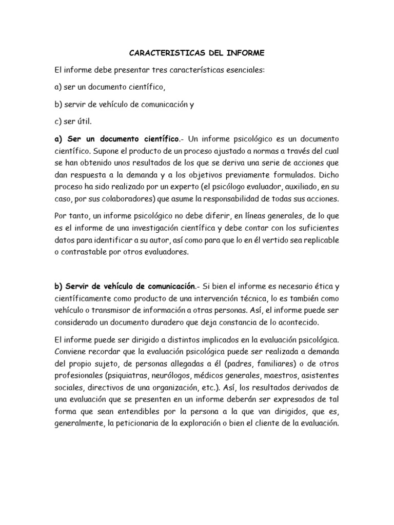 Caracteristicas Del Informe | PDF | Sicología | Inteligencia