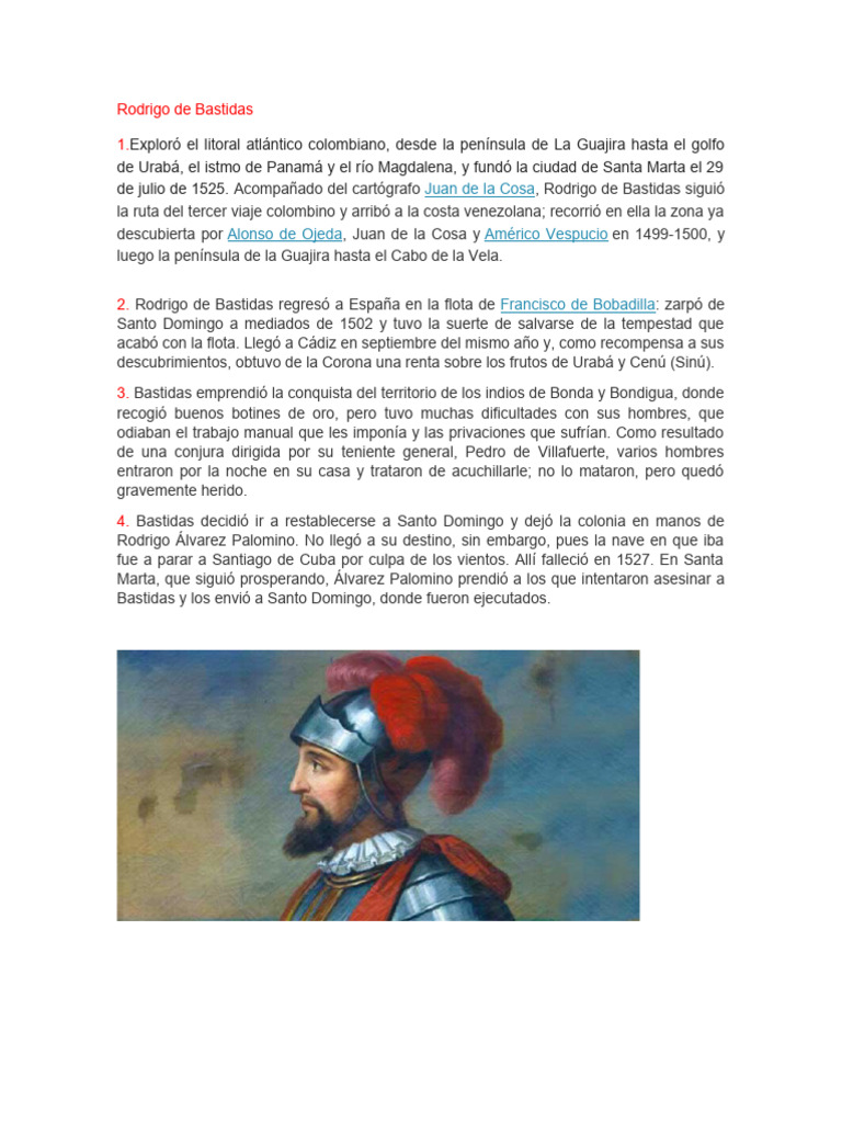 Biografía de Rodrigo de Bastidas | PDF | Viajes y turismo