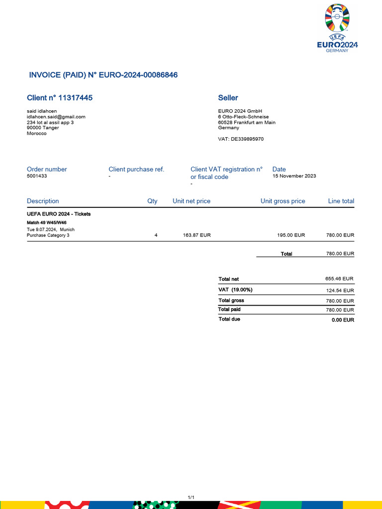 INVOICE (PAID) #EURO-2024-00086846: Order Number Client Purchase Ref ...