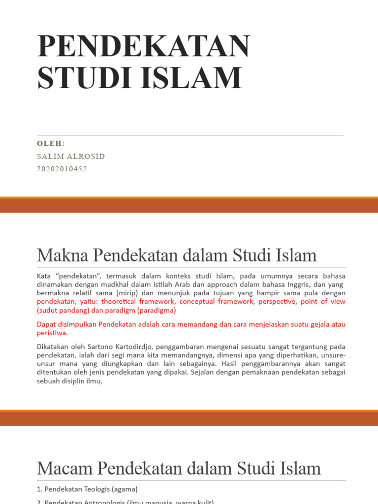 Pendekatan Studi Islam. PPT - Salim Alrosid - 11 April 2021 | PDF ...