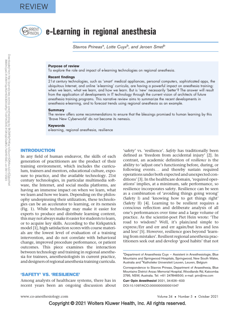 E Learning in Regional Anesthesia.14 | PDF | Educational Technology ...