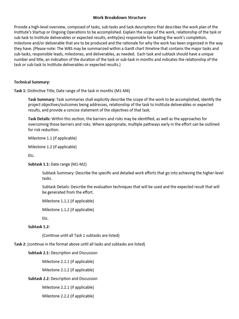 NNMI Template Work Breakdown Structure | PDF | Systems Engineering | Systems Science