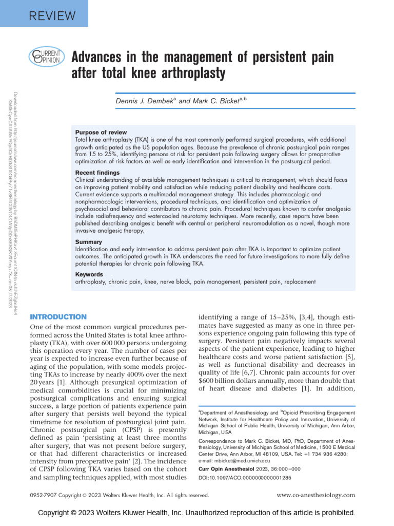 Advances in The Management of Persistent Pain.110 | PDF | Pain | Pain ...
