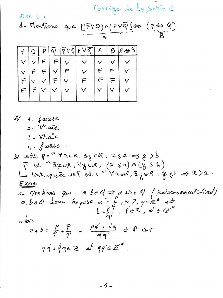 corrigé de la série de TD N° 01 du semestre 01 de lannée 2020 2021 | PDF