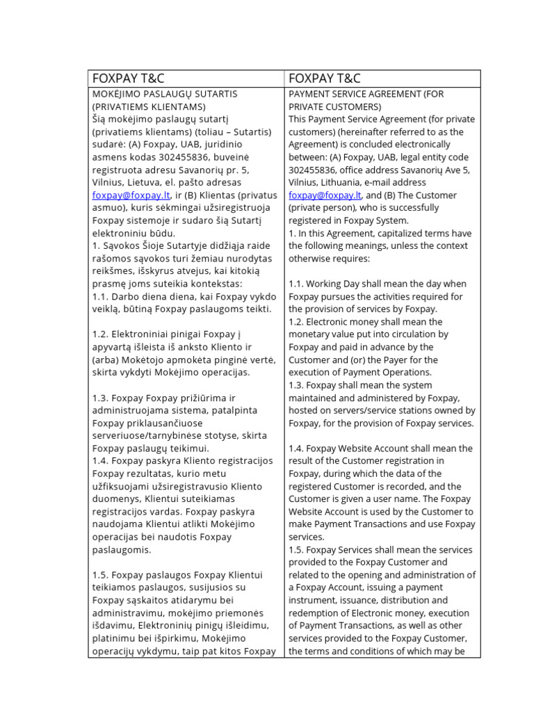 Foxpay T&C | PDF