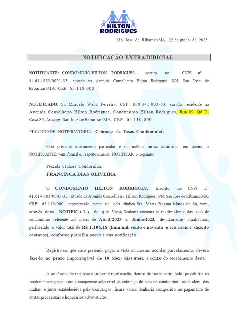 Notificação Extrajudicial | PDF