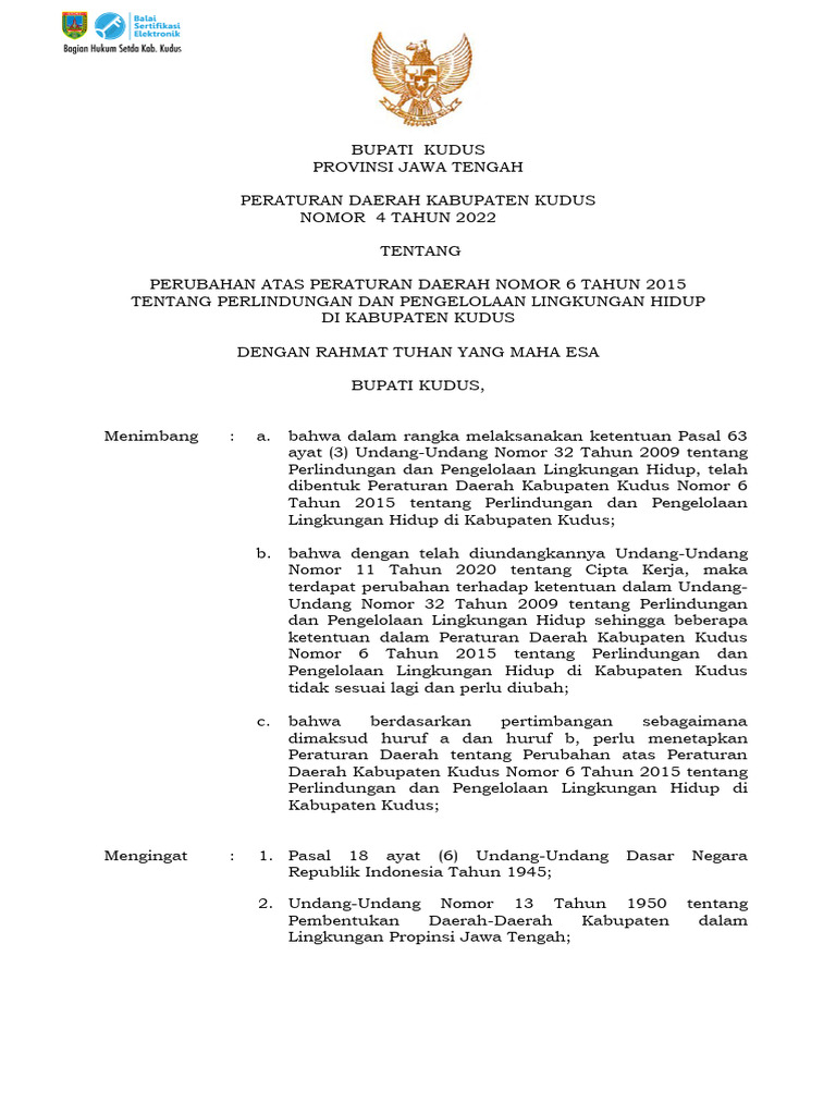 Perda - Nomor - 4 - Tahun - 2022 TTG Tentang Perubahan Atas Peraturan Daerah Nomor 6 Tahun 2015 ...