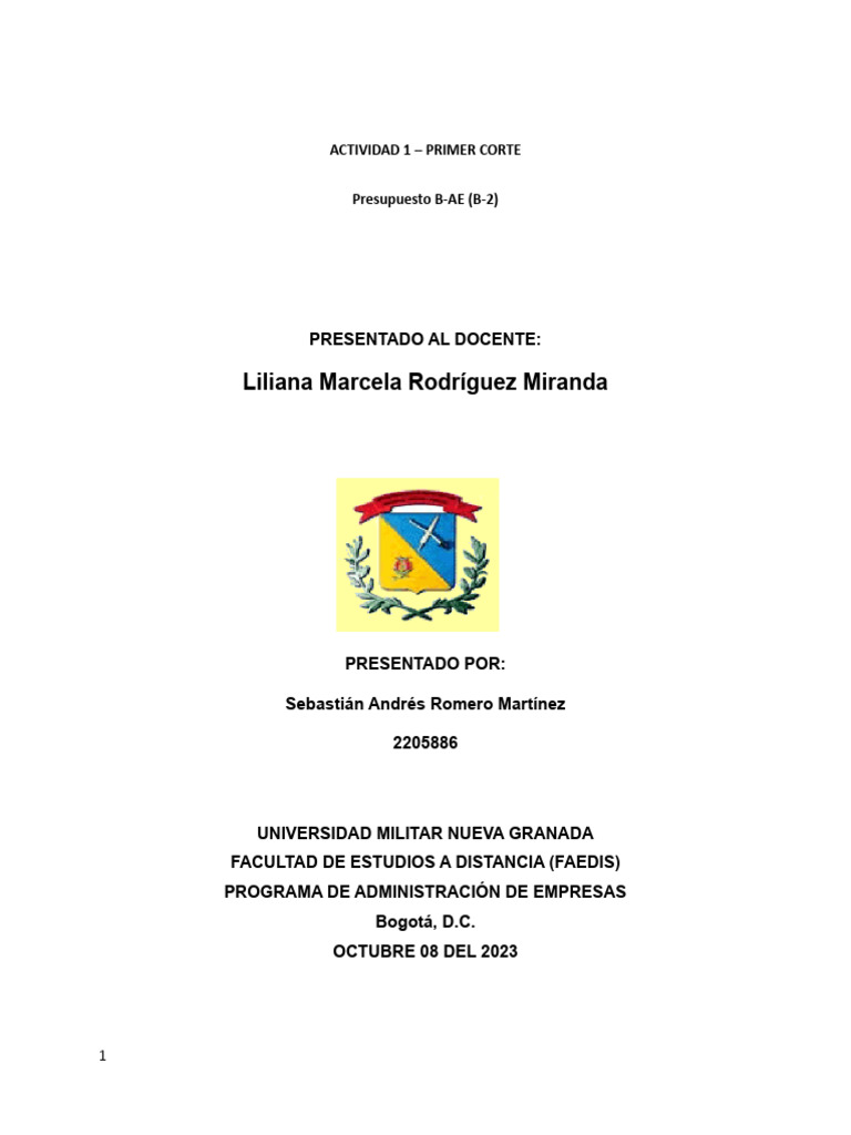 Actividad 1 - Primer Corte 2 | PDF | Presupuesto | Planificación