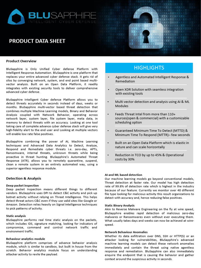 BluSapphire DataSheet | PDF | Malware | Secure Communication