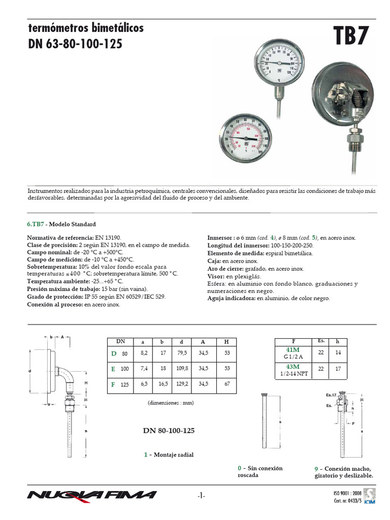 Termometro Bimetalico Tb7 @es | PDF | Física Aplicada e ...