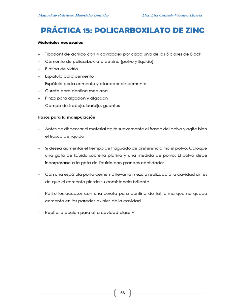 Práctica de Cemento Policarboxilato Dental | PDF | Procesos ...