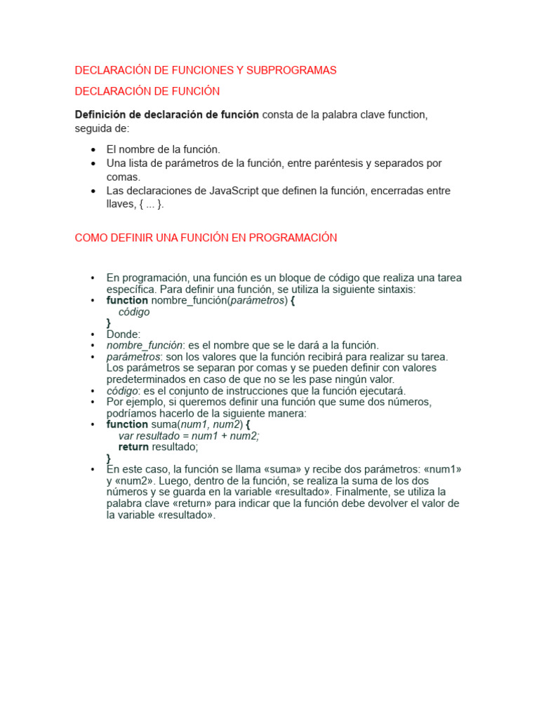 Funciones y Subprogramas en Programación | PDF | Informática | Tecnología