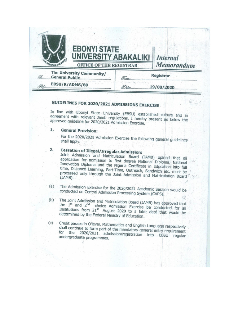 Guidelines For 2020-2021 Admission Exercise | PDF