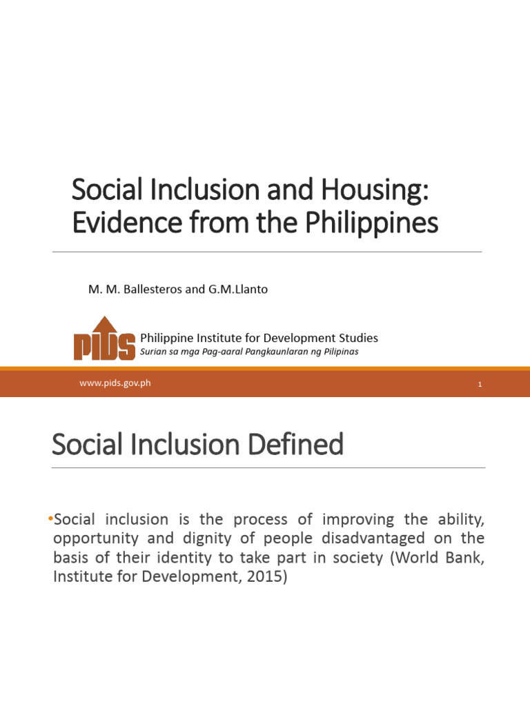 PHI PIDS Marife Ballesteros Social Inclusion and Housing 19aug2015 ...