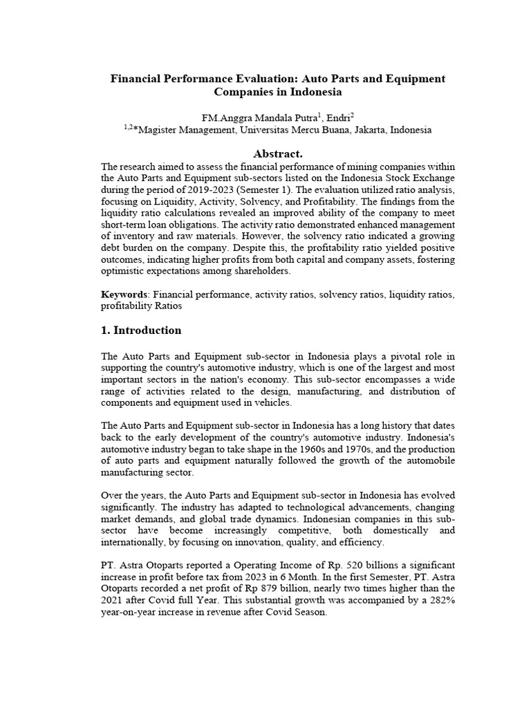 TB 1 - Financial Performance Evaluation Auto Parts and Equipment Companies in Indonesia | PDF ...