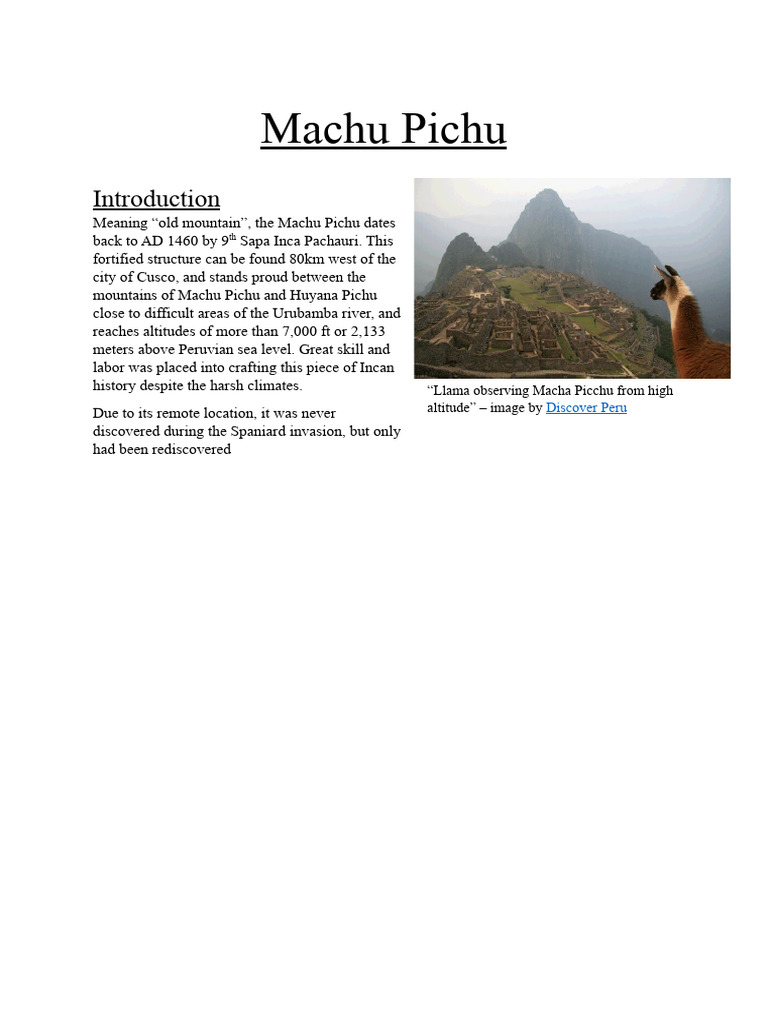Machu Picchu: Incan History & Location | PDF
