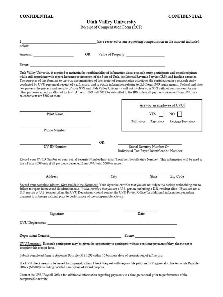 Receipt of Compensation Form RCF | PDF | Social Security Number ...