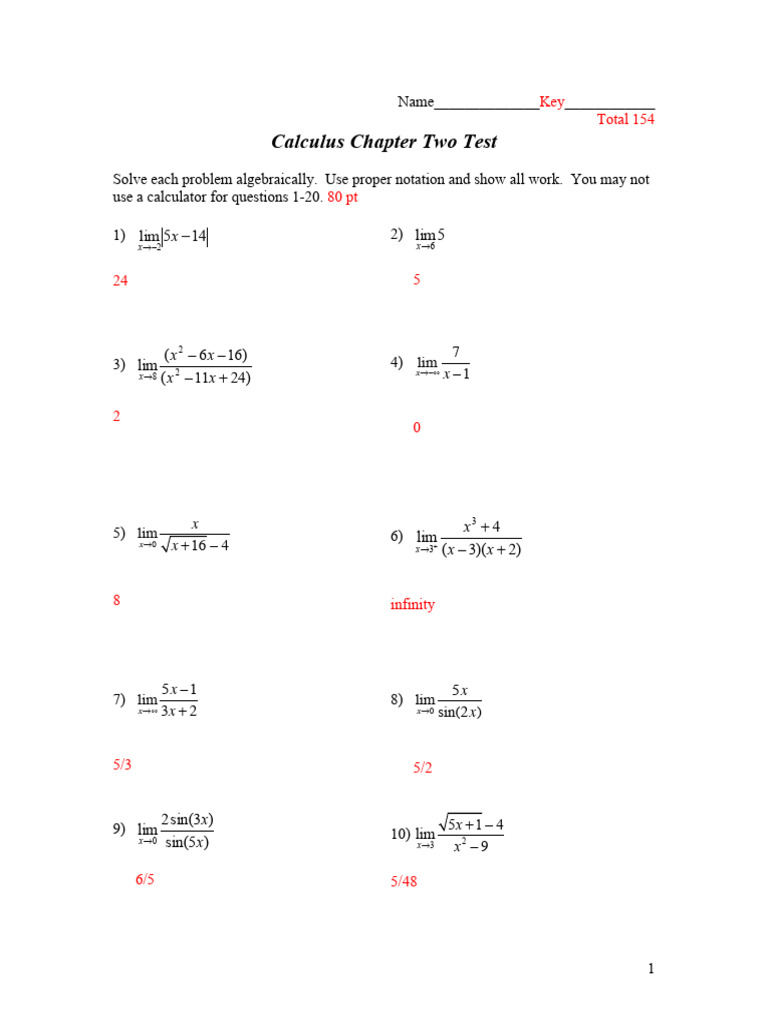 Chapter 2 Test MOD Key | PDF | Mathematics | Mathematical Analysis