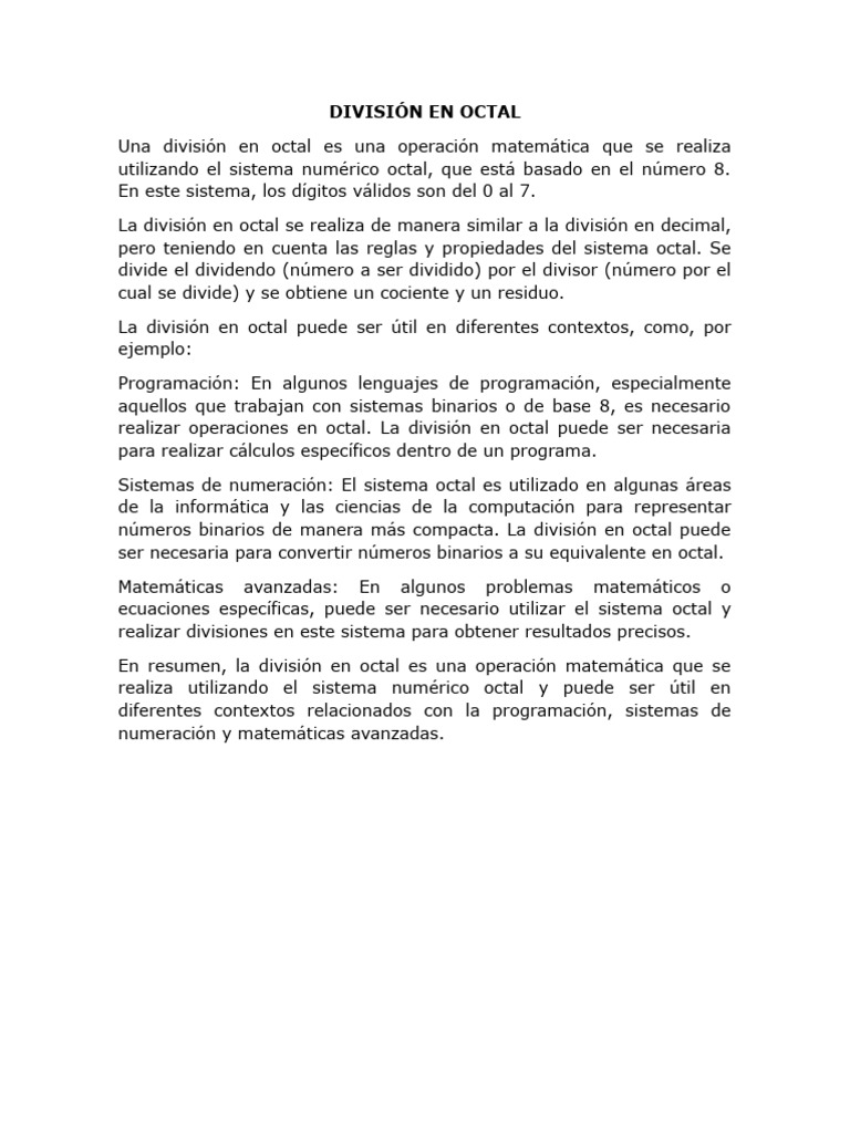 División en Octal | PDF | División (Matemáticas) | Matemáticas