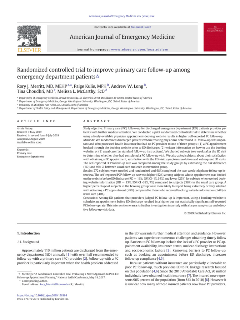 J Ajem 2019 158384 | PDF | Patient | Randomized Controlled Trial