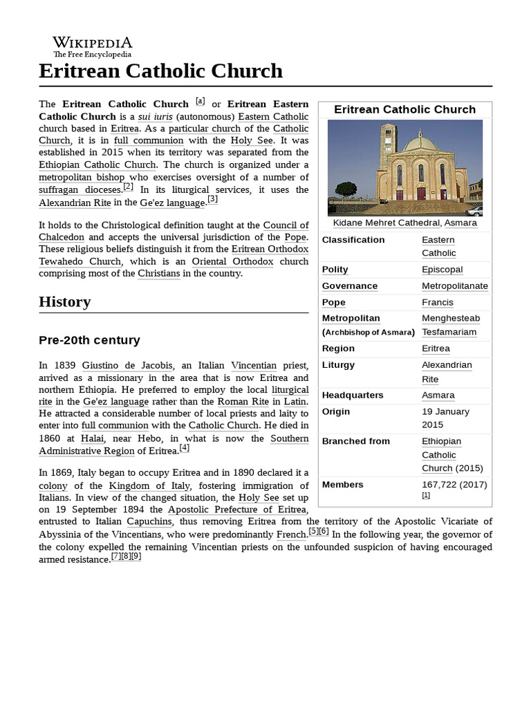 Eritrean Catholic Church Overview | PDF | Abrahamic Religions | Church ...