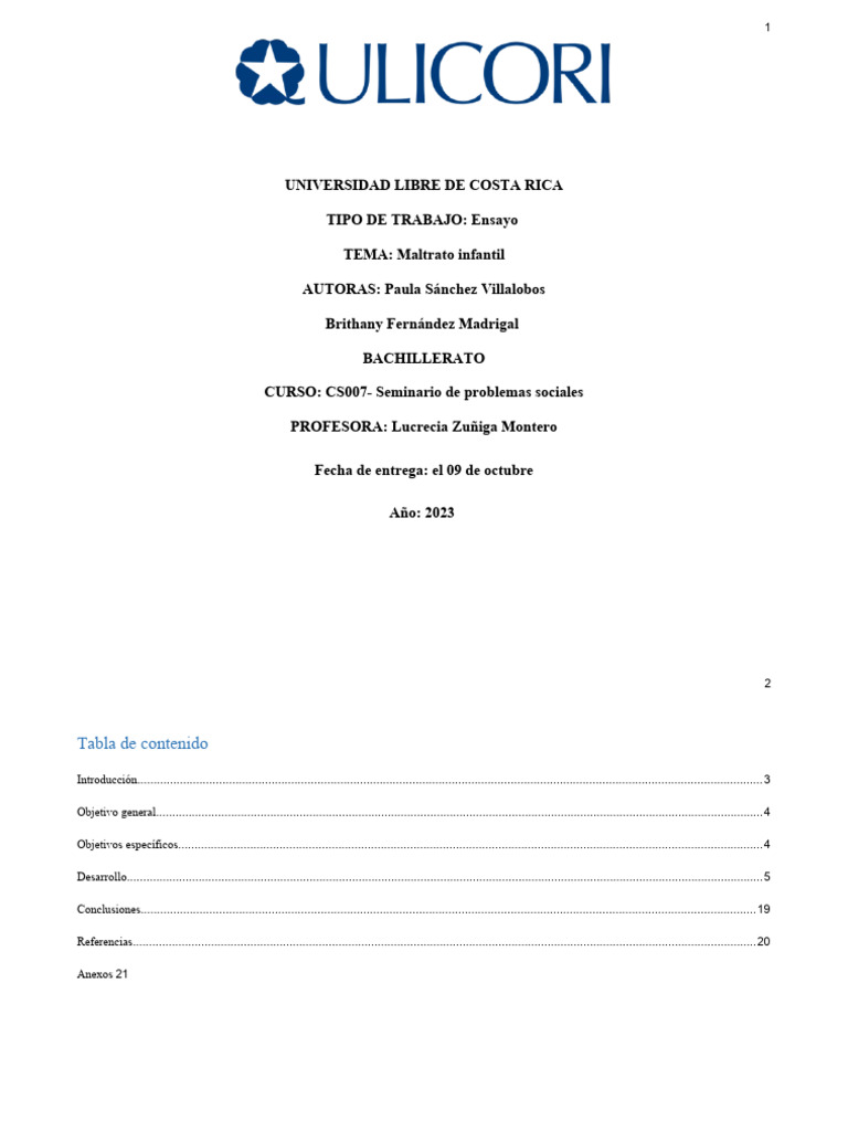 Ensayo Sobre El Maltrato Infantil | PDF | Abuso infantil | Adultos Ensayo Sobre El Maltrato Infantil | PDF | Abuso infantil | Adultos