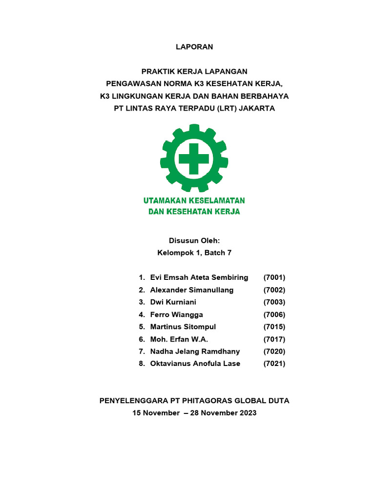 Kelompok I - Laporan PKL Training Ak3u Phitagoras Batch 7 (Nov 2023) | PDF | Teknologi & Rekayasa