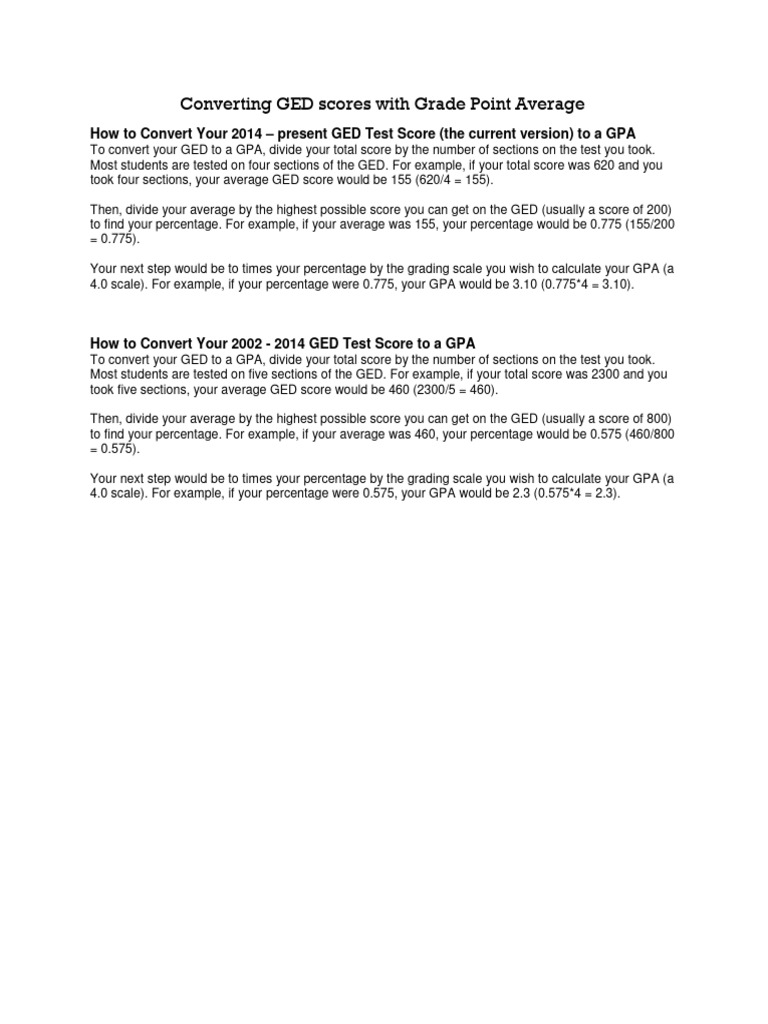 GED Conversion GPA | PDF